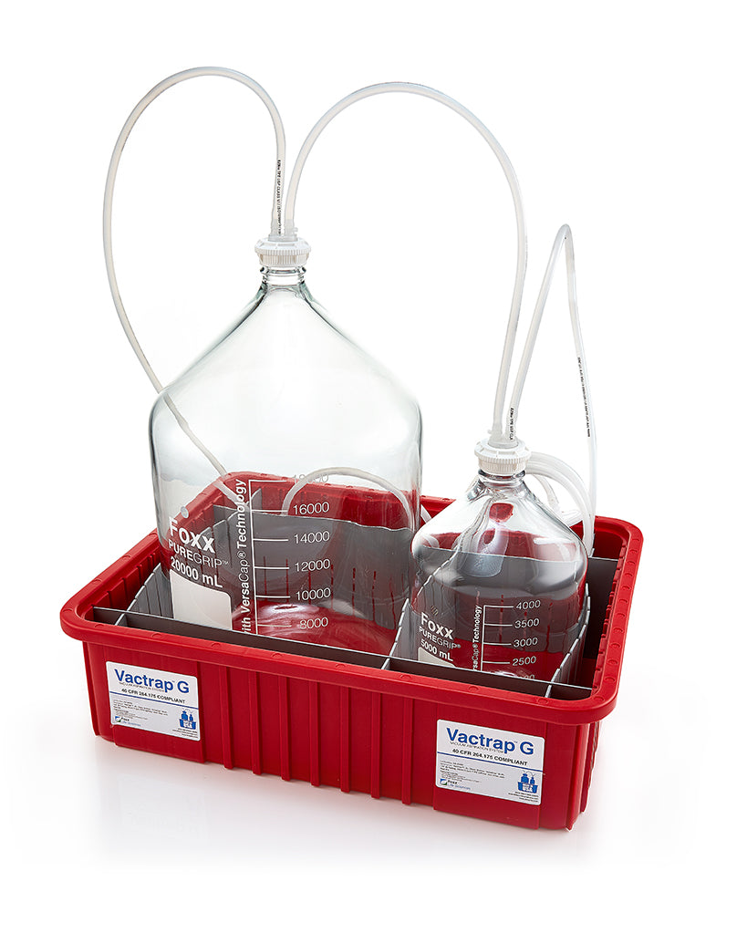 Vactrap™ G, 20L + 5L, Glass Carboys, Red Bin, GL45 Cap w/1/4" ID Tubing ...