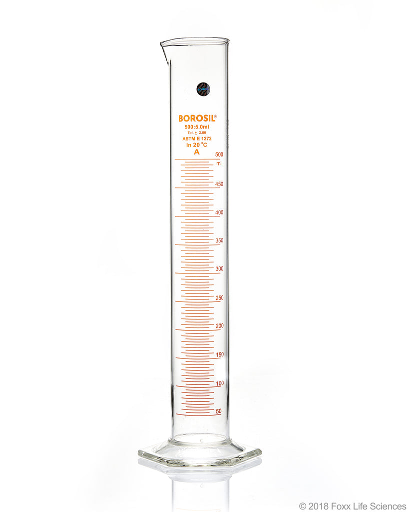 Graduated Measuring Cylinder Hexagonal Base, 500 mL Borosilicate, CS/4