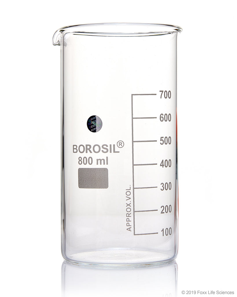 Borosil® Tall-Form Glass Beakers with Spout - 800mL - CS/20 – Foxx Life Sciences